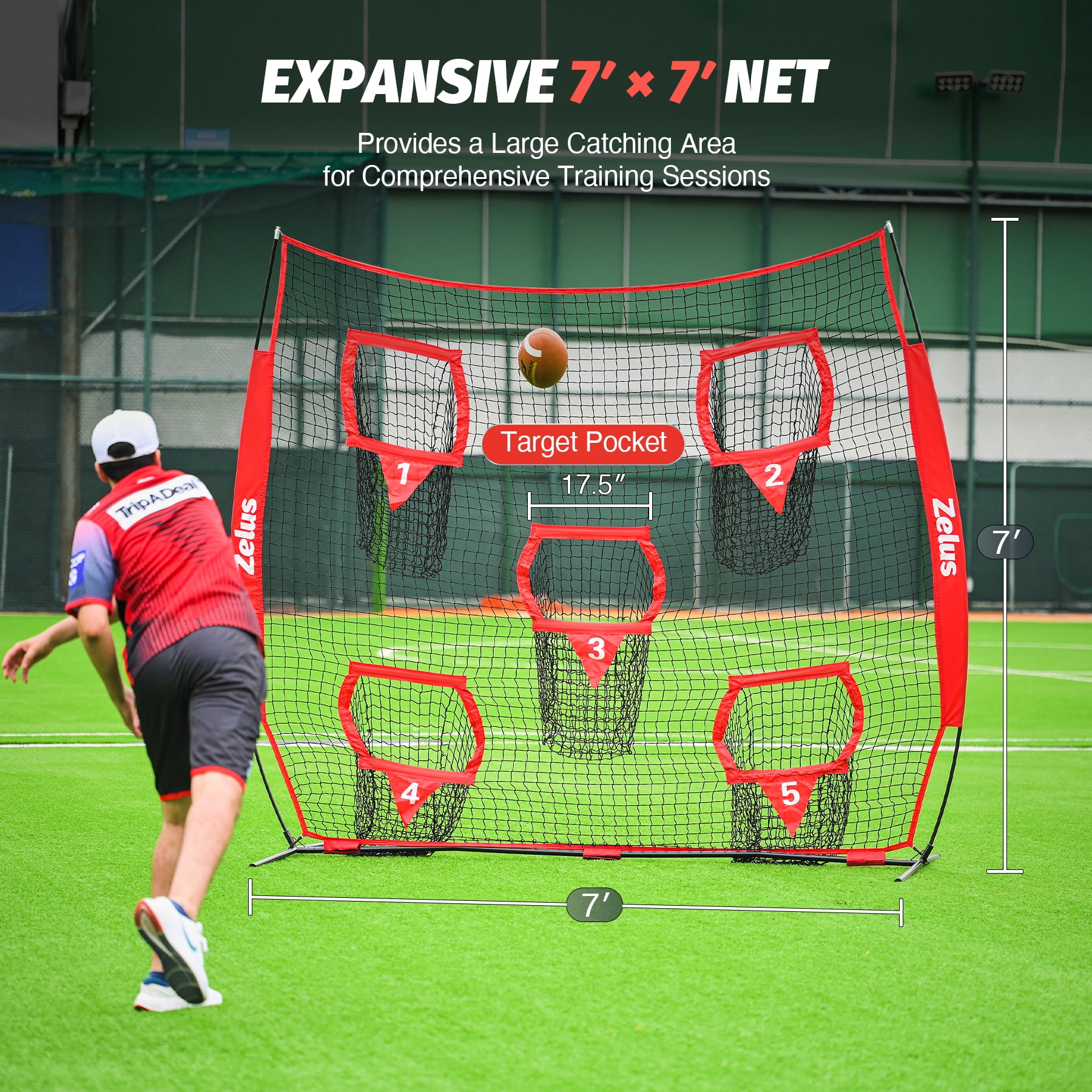 7x7ft Football Throwing Net with 5 Targets - Quarterback Training Gear ...