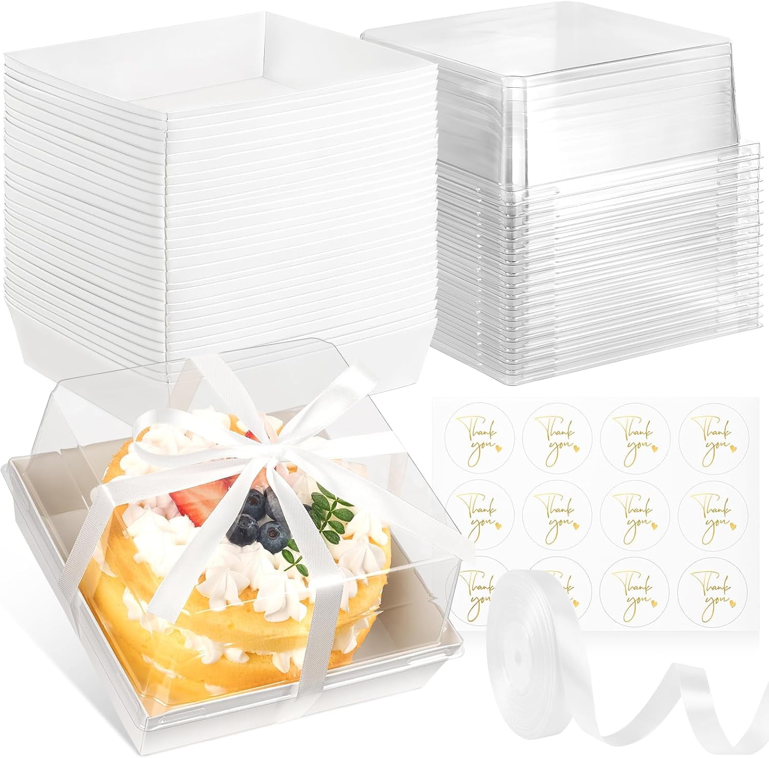 7x7x4 Inches Clear Cake Boxes for 6 Inch Cake, 20 Pack Large Square ...