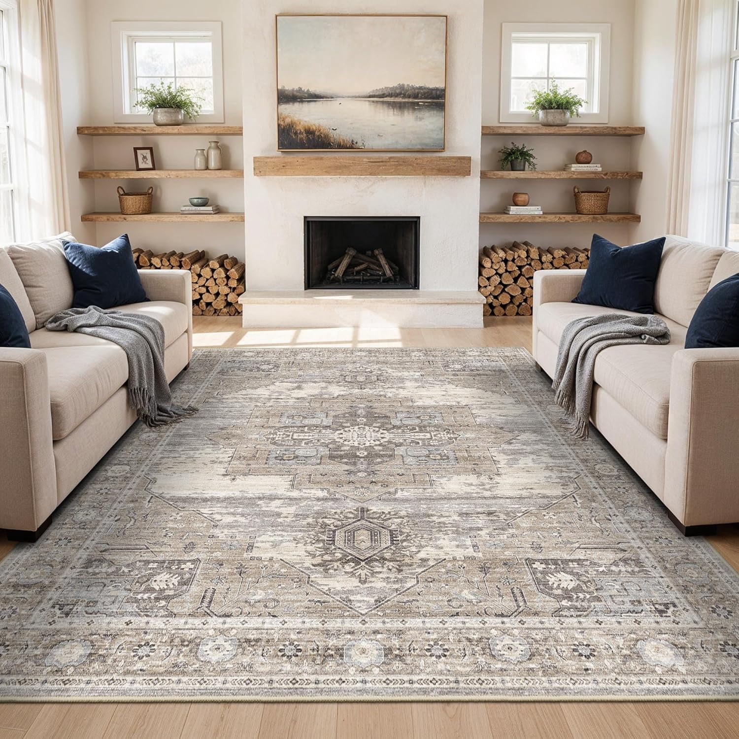 7x8 Area Rug for Living Room: Washable Ultra Thin Soft Rugs with Non ...