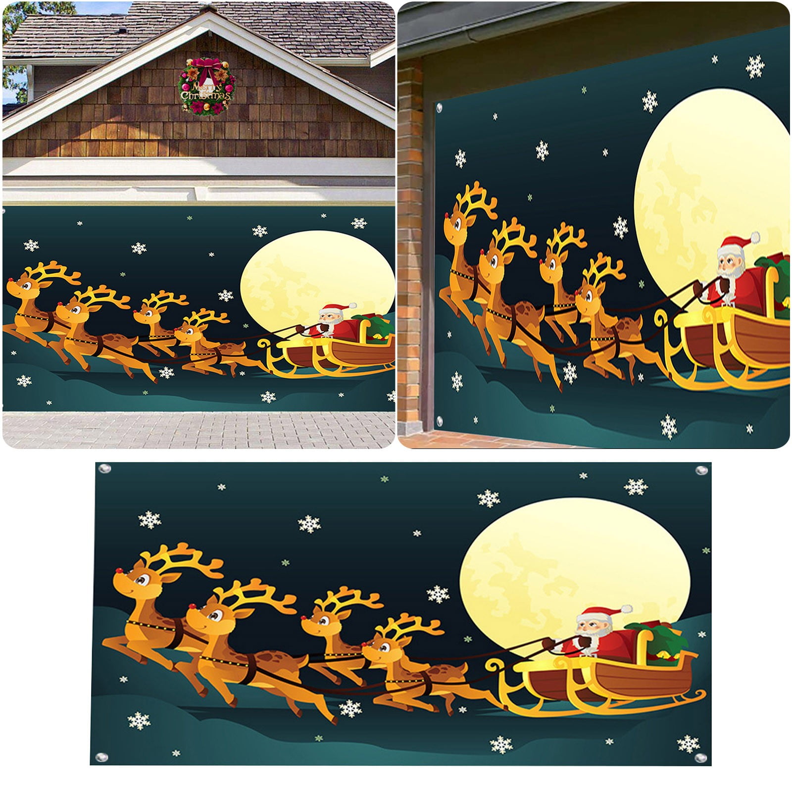 7x8 Ft Holy Night Christmas Outdoor Garage Door Banner Moon Blue Night ...