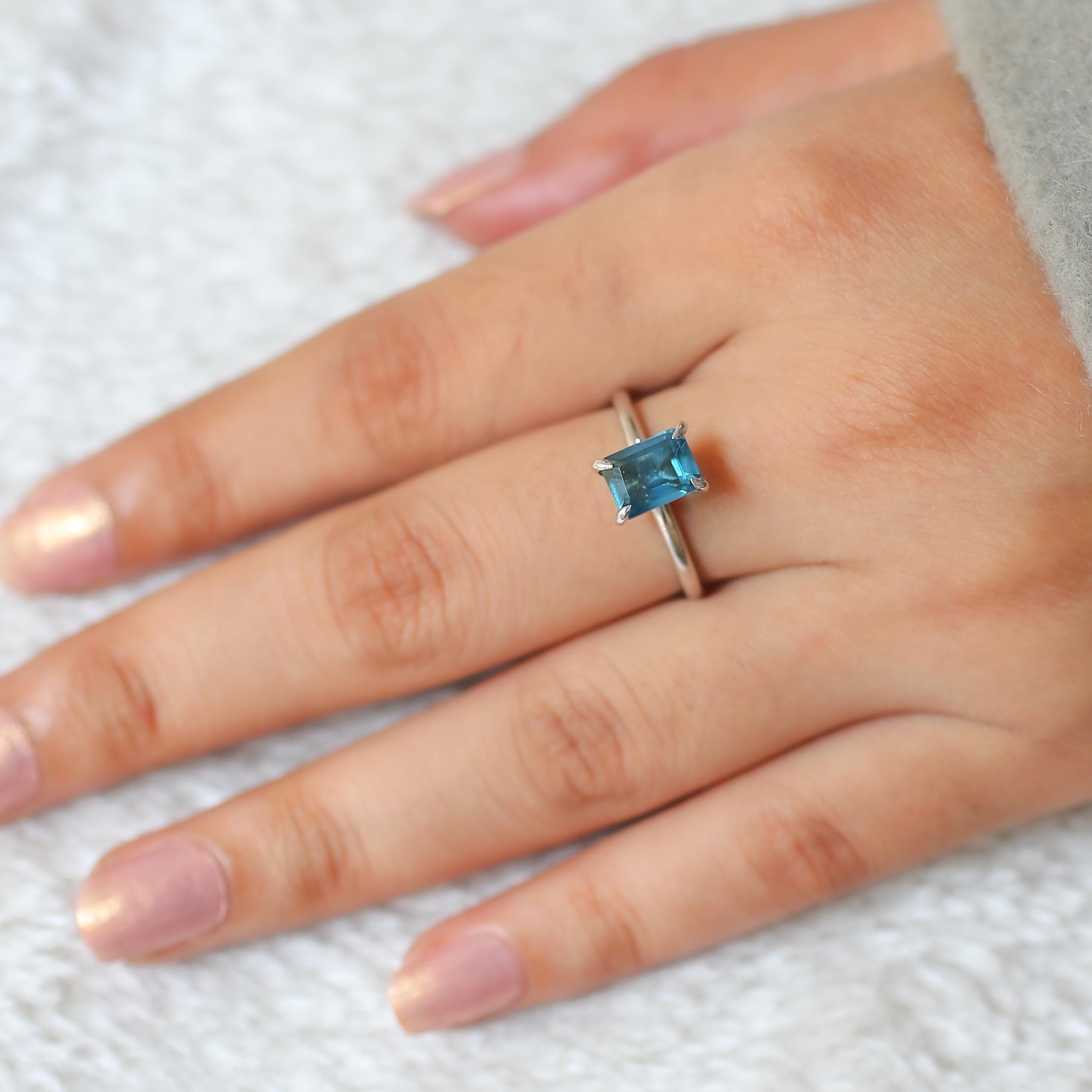 7x9 Emerald Cut London Blue Topaz Solitaire Ring, London Blue Topaz ...