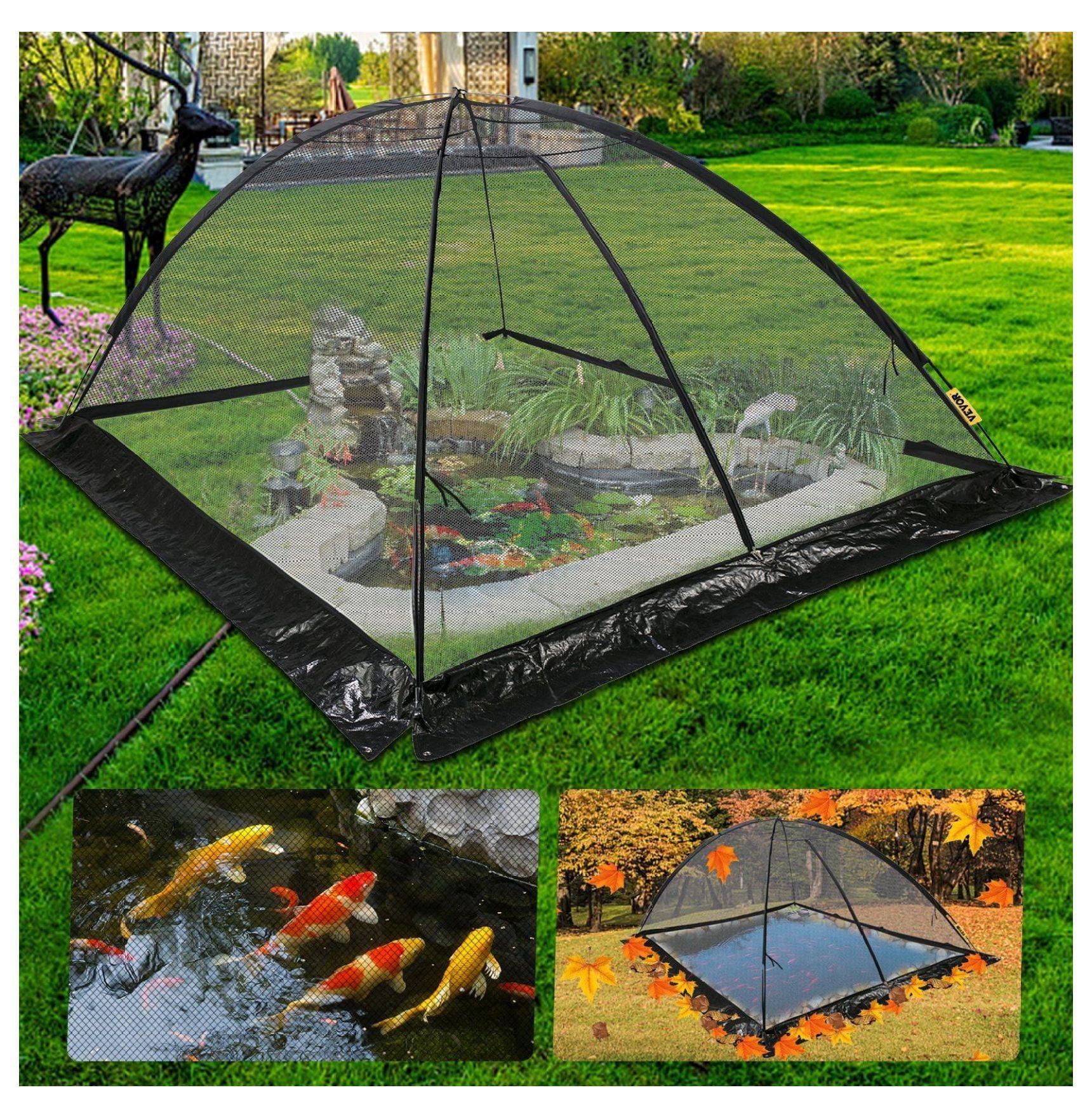 7x9 FT Pond Cover Dome, Black Nylon Pond Netting with Zipper & Wind ...