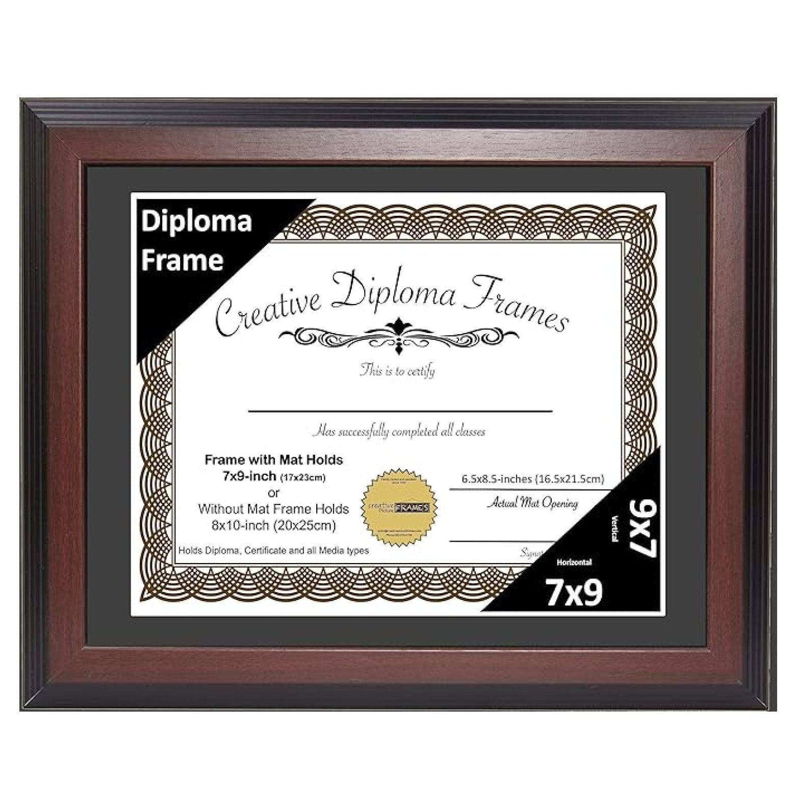 7x9 Mahogany Finish Diploma Frame with Black Matting Holds 7 by 9-inch ...