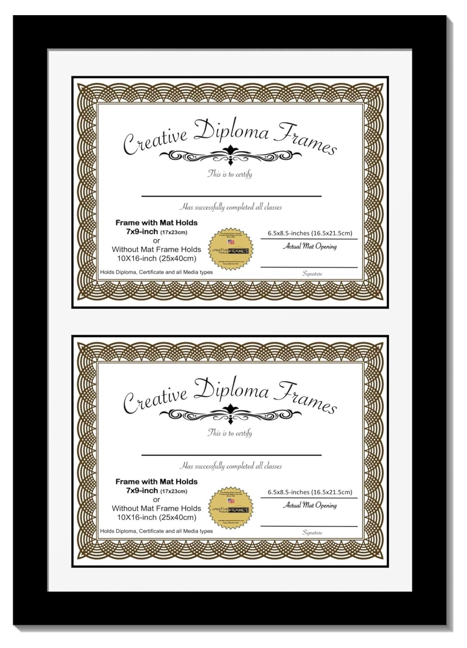 7x9 inch Classic Black Double Diploma Frame with White Mat Glass and ...