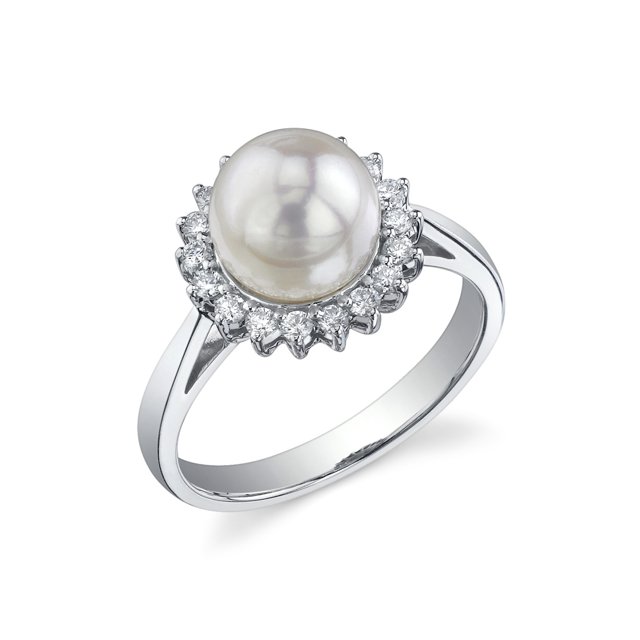 8.0-8.5mm Akoya Cultured Pearl & Diamond Solar Ring in 14K Gold - Walmart.com