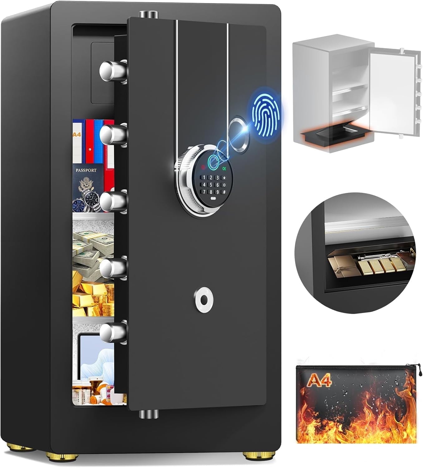 8.0 Cuft Extra Large Biometric Fireproof Safe Box, Home Safes Water ...
