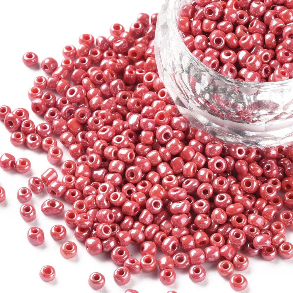 8/0 Glass Seed Beads Opaque Colors Lustered Round Red 3mm Hole: 1mm ...