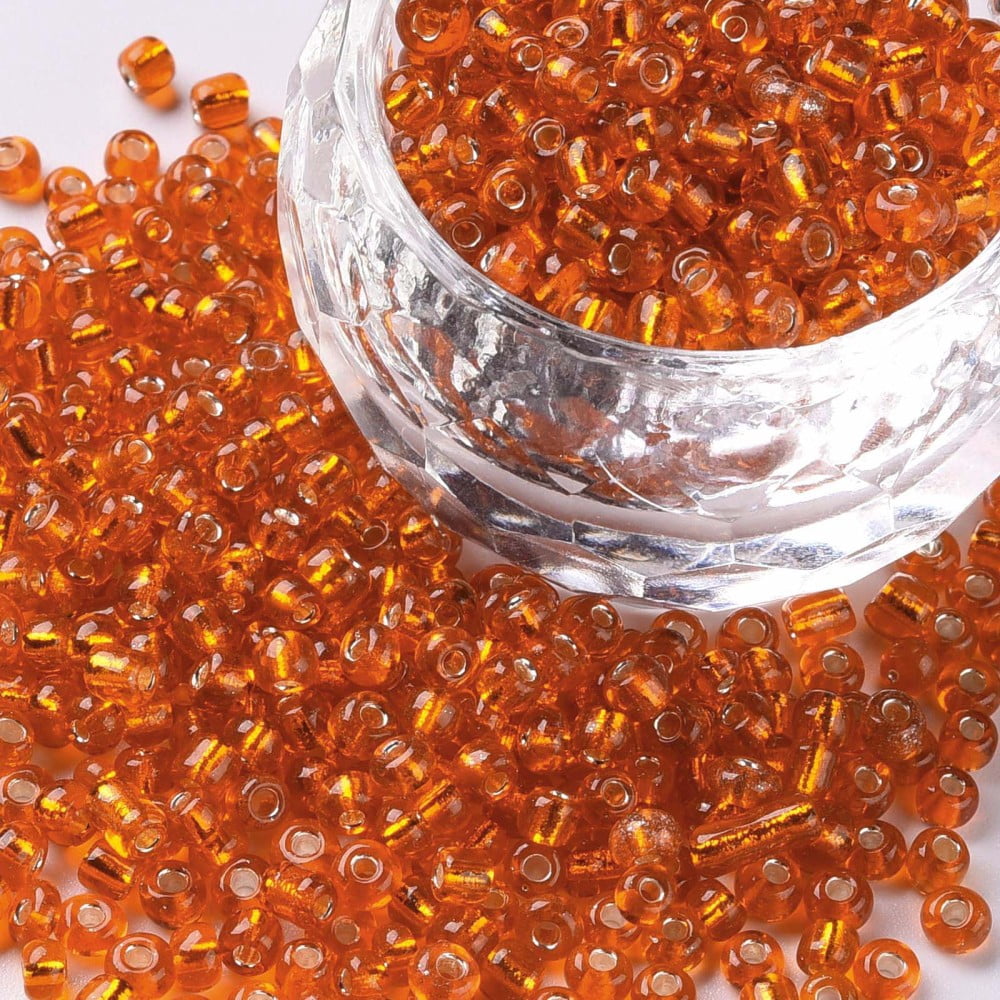 8/0 Glass Seed Beads Silver Lined Round Hole Round Orange Red 3mm Hole ...