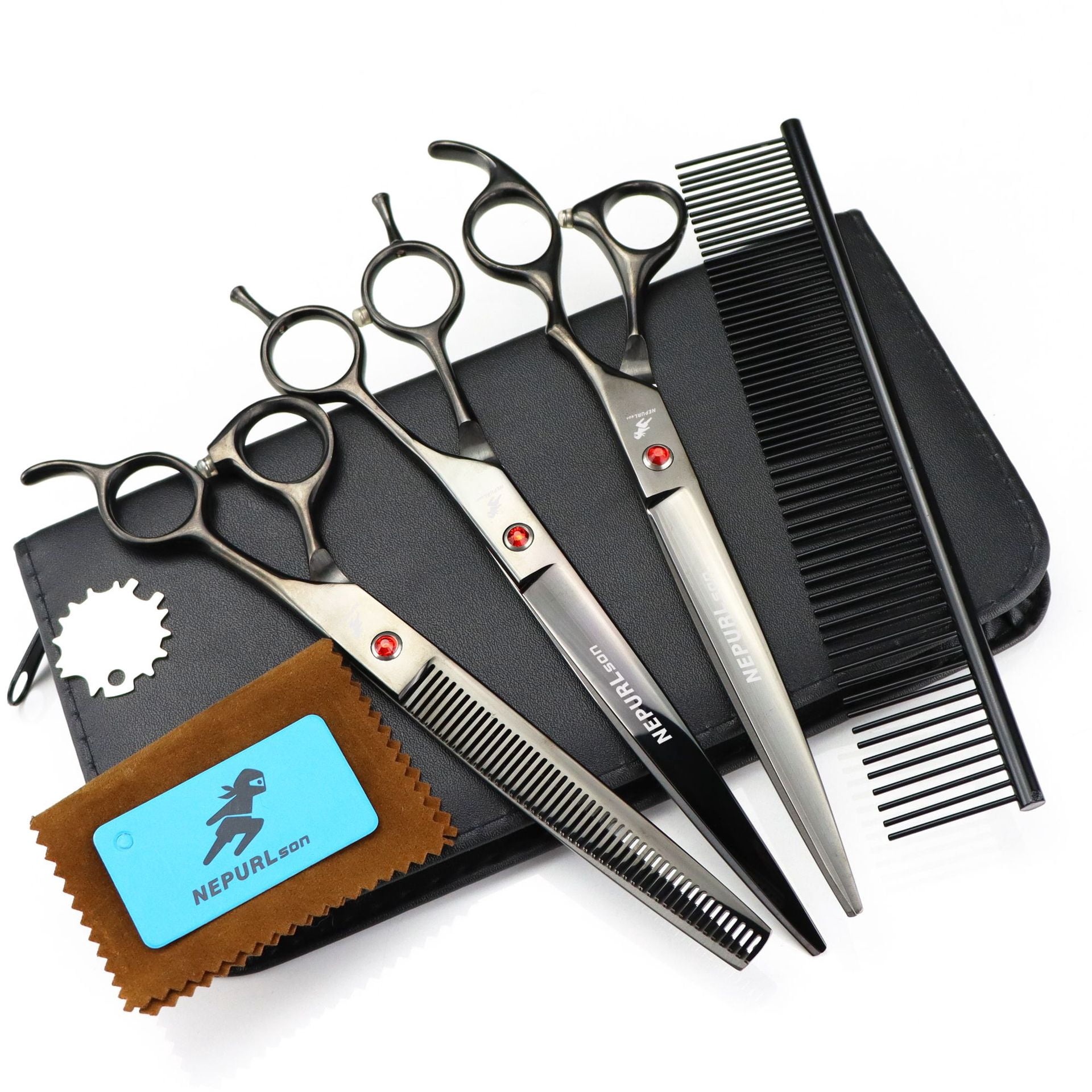 8.0 Inch Black Coated Pet Grooming Scissors Set – TTOOGO 3-Piece Dog ...
