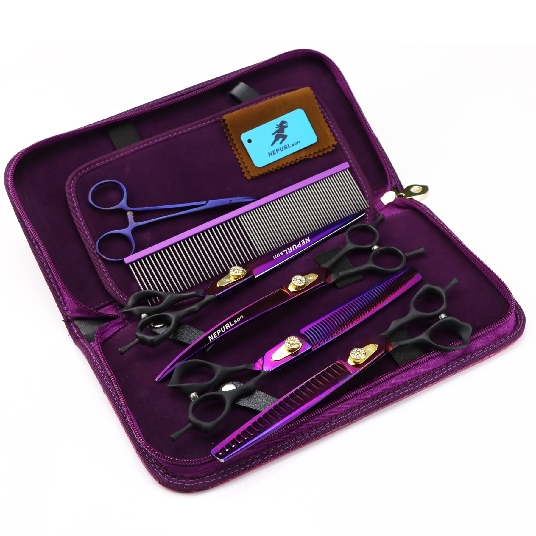 8.0 Inch Pet Grooming Scissors Set - TTOOGO Black Handle Purple Shears ...