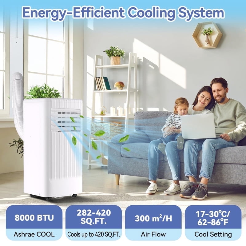 8,000 BTU Portable Air Conditioner- Portable AC Unit for Bedroom up to ...