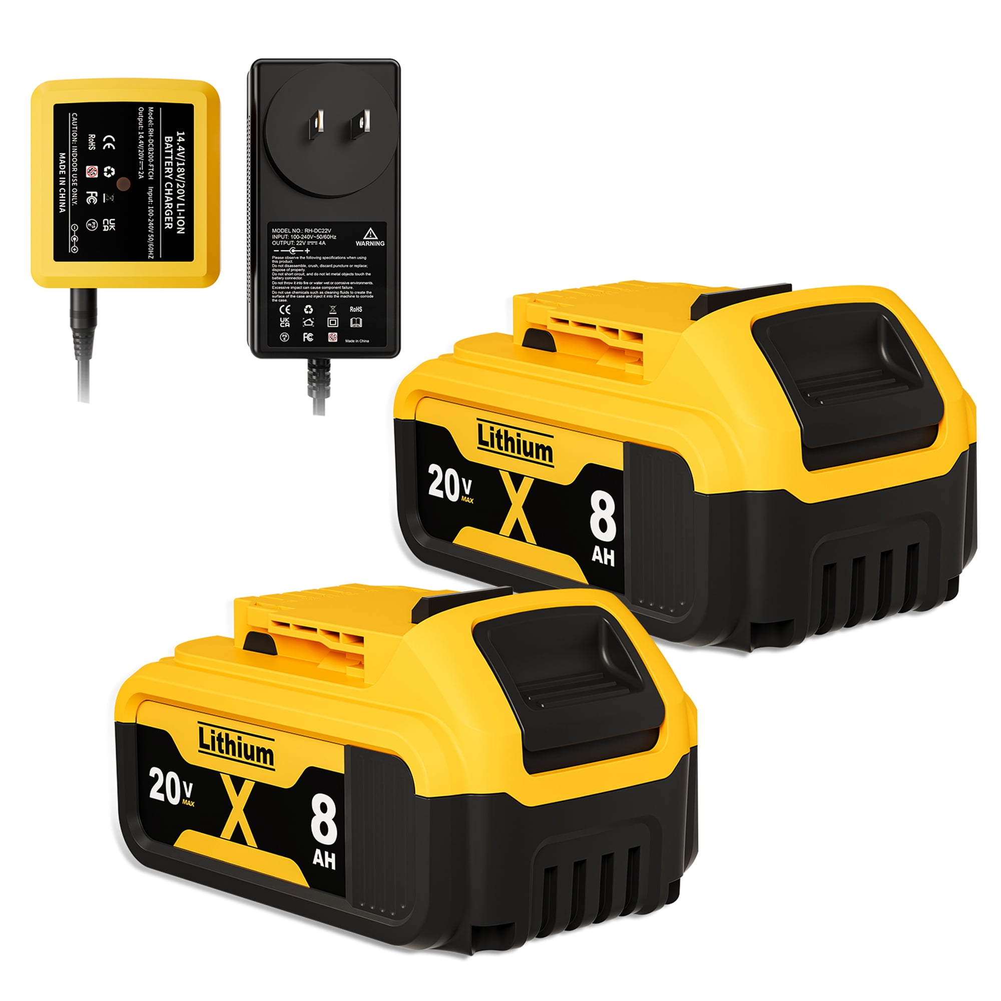 8.0Ah 2-Pack Replacement Battery and Charger for Dewalt 20V Max ...