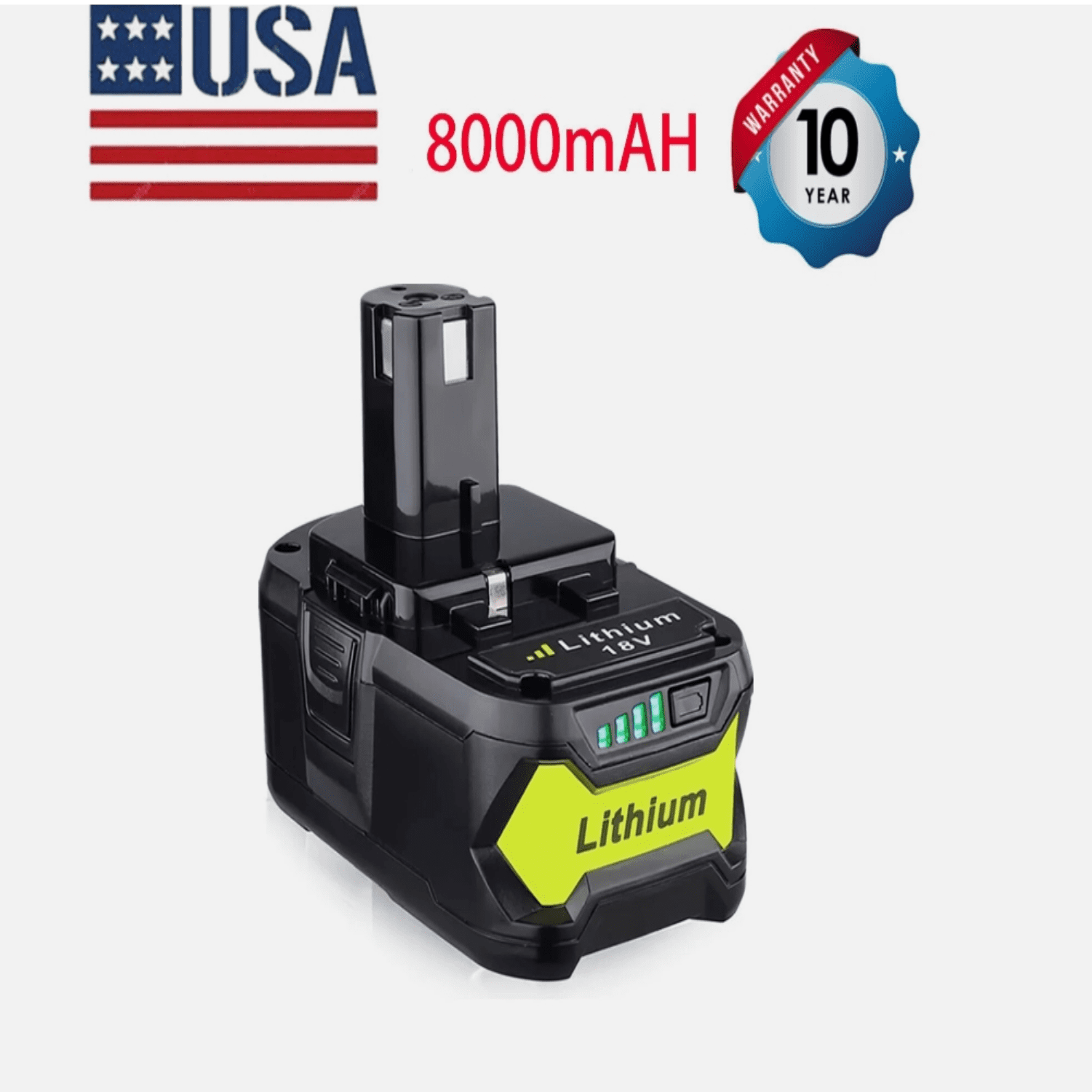 8.0Ah Replacement for Ryobi P108 18V Lithium Battery P105 P102 P103 ...