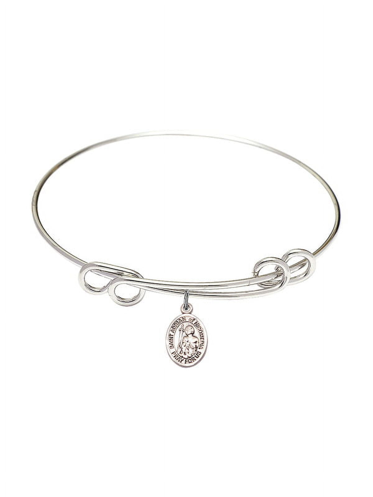 8 1/2 inch Round Double Loop Bangle Bracelet w/ St. Adrian of Nicomedia in Sterling Silver ...