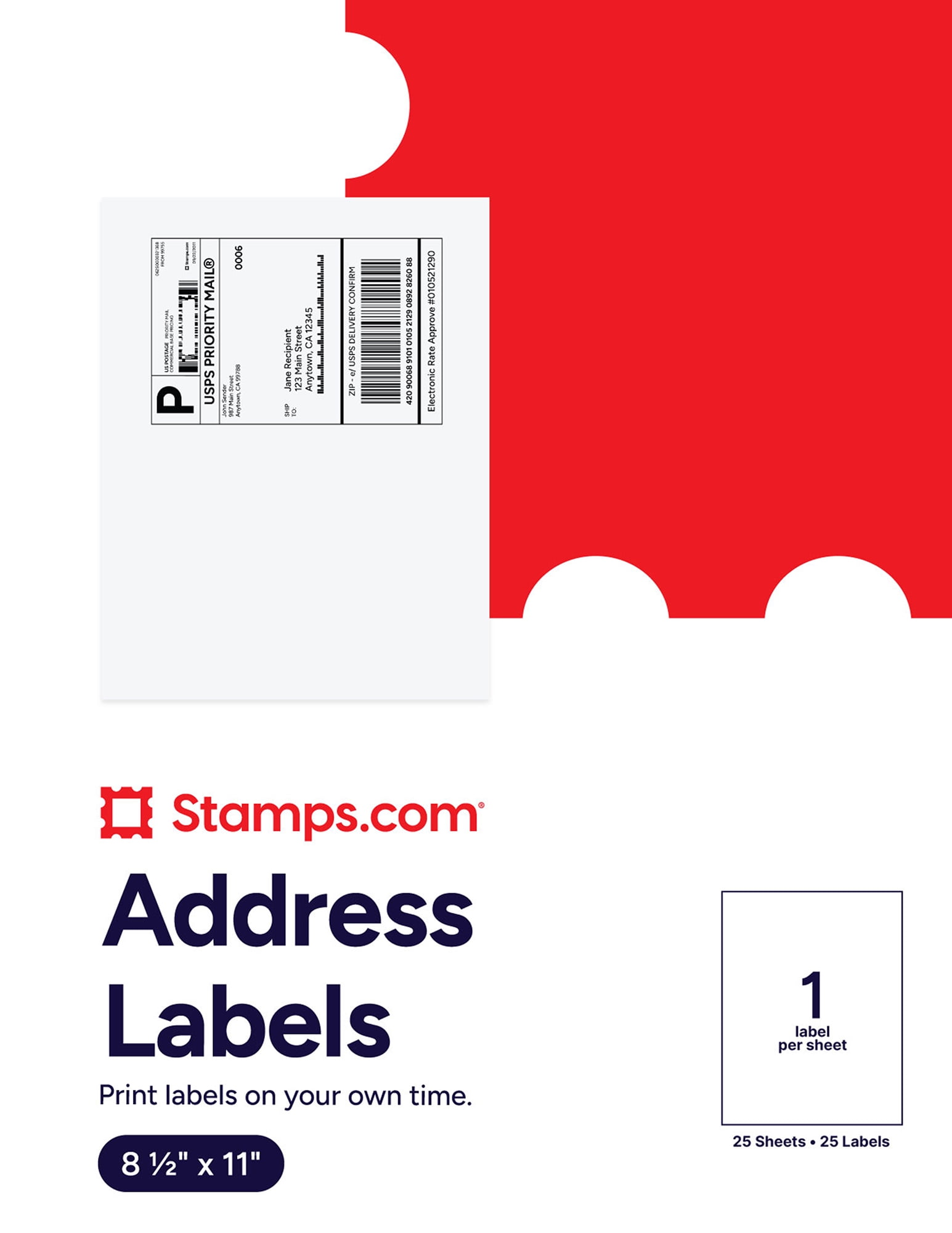 8 1/2 x 11" Shipping Labels, 4 per Sheet, 25 Sheets, for Packages ...