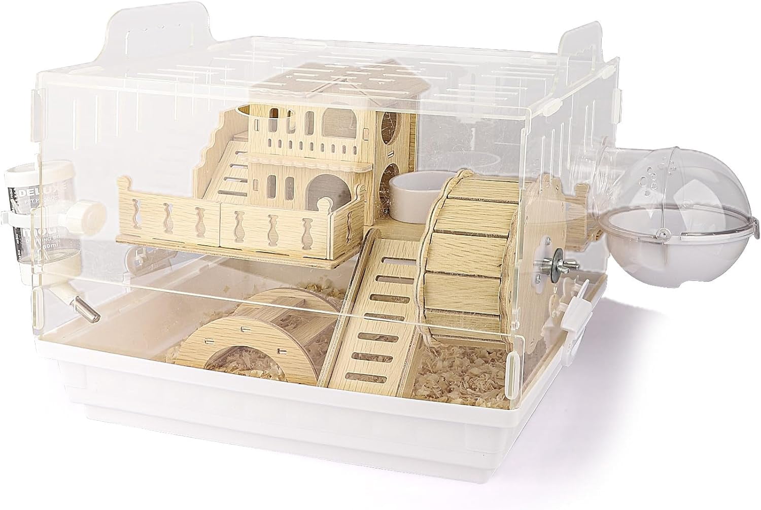 8 in 1 Acrylic Hamster Cage,2-Tier Dwarf Hamster Cage with Wooden Wheel ...