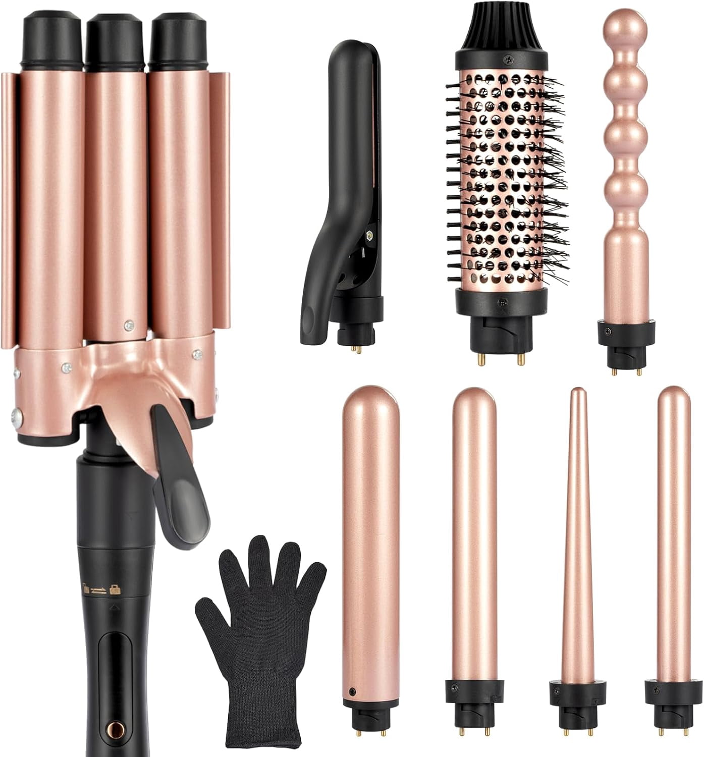 8 in 1 Curling Iron Set, Hair Curler Set with Curling Brush and 7 ...