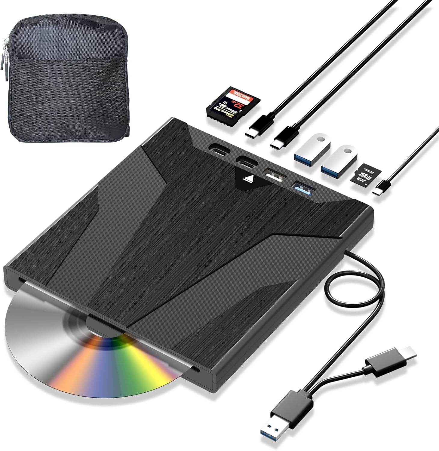8 in 1 External CD/DVD Drive for Laptop, Slot-Loading External DVD ...