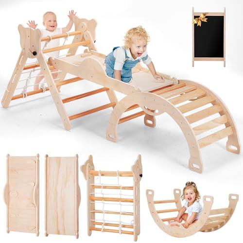 8 in 1 Pikler Triangle Set for Toddler, Foldable Wooden Montessori ...