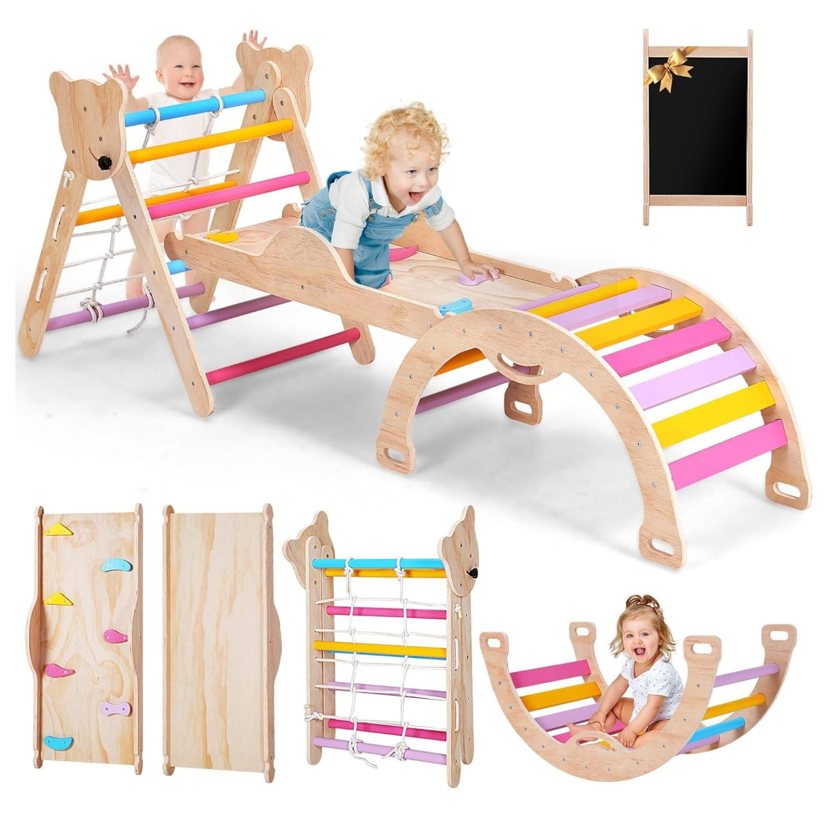 8 in 1 Pikler Triangle Set for Toddler, Foldable Wooden Montessori ...