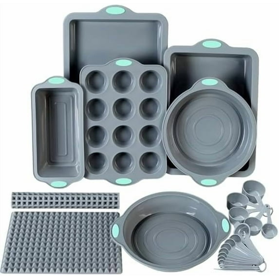 8 in 1 Silicone Baking Set - 6 Cake Molds - 2 Silicone Baking Mat ...