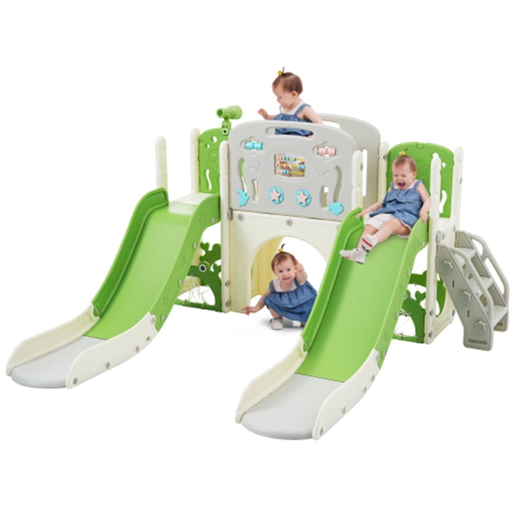 Kids Slide Structure 8 In 1,Freestanding Ocean Themed Indoor Slide Set ...