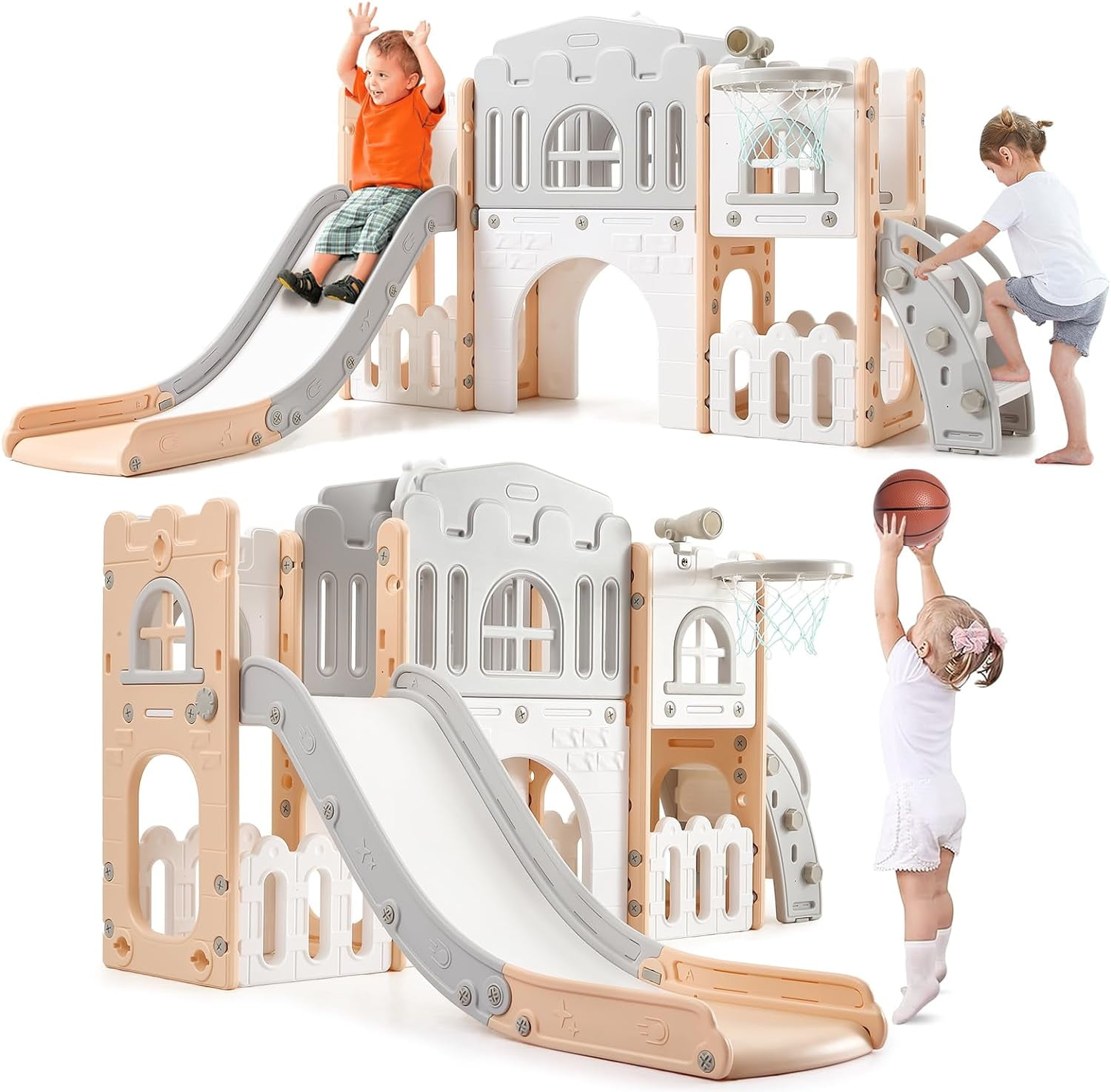 8 in 1 Toddler Slide Indoor Playground, Indoor Slide Toddler Playset ...