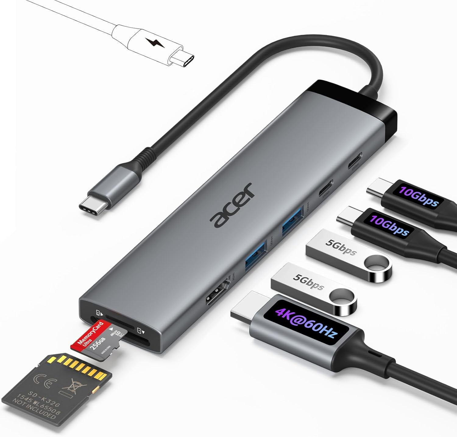 8 in 1 USB C Hub 10Gbps, USBC to HDMI Adapter 4K@60Hz, 2×USB-C 3.2, 2× ...