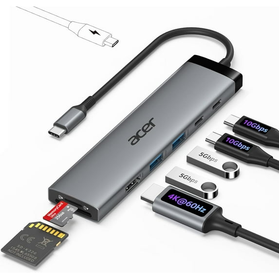 8 in 1 USB C Hub 10Gbps, USBC to HDMI Adapter 4K@60Hz, 2×USB-C 3.2, 2× ...
