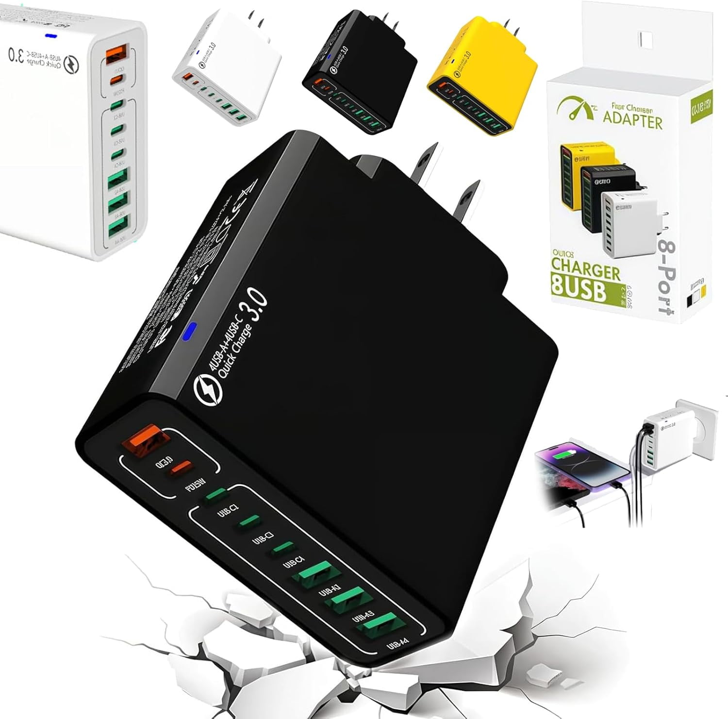 8 in 1 Waterproof Ports USB Fast Charger, 2025 New Multiple Charger ...