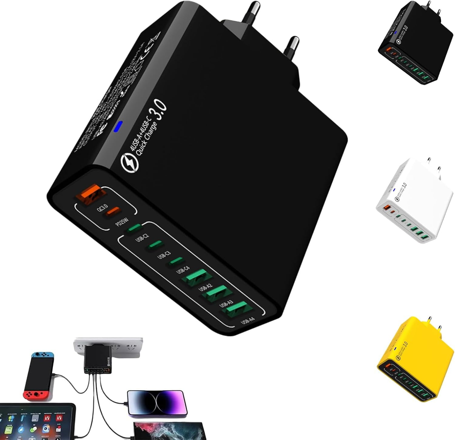 8 in 1 Waterproof Ports USB Fast Charger, 2025 New Multiple Ports ...