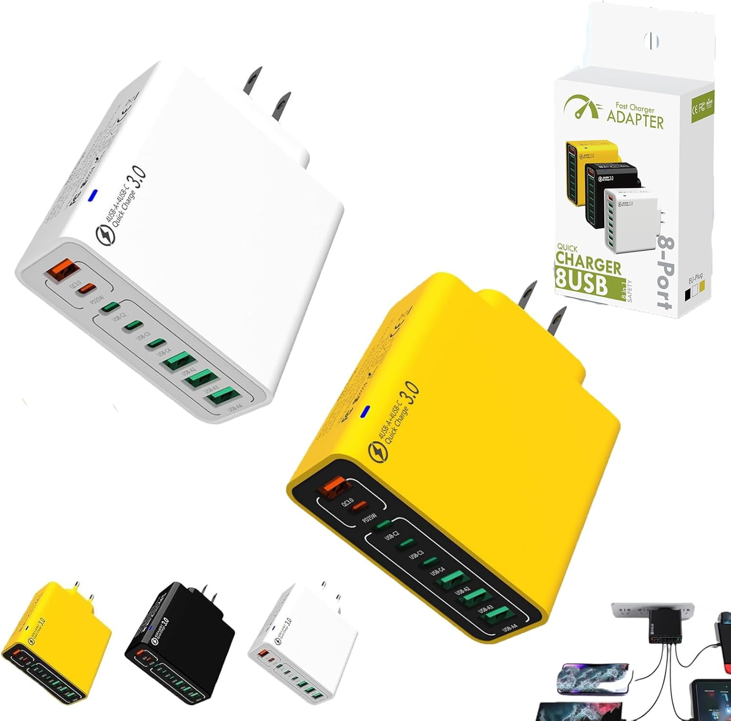 8 in 1 Waterproof Ports USB Fast Charger, 8 Ports Desktop Charging ...