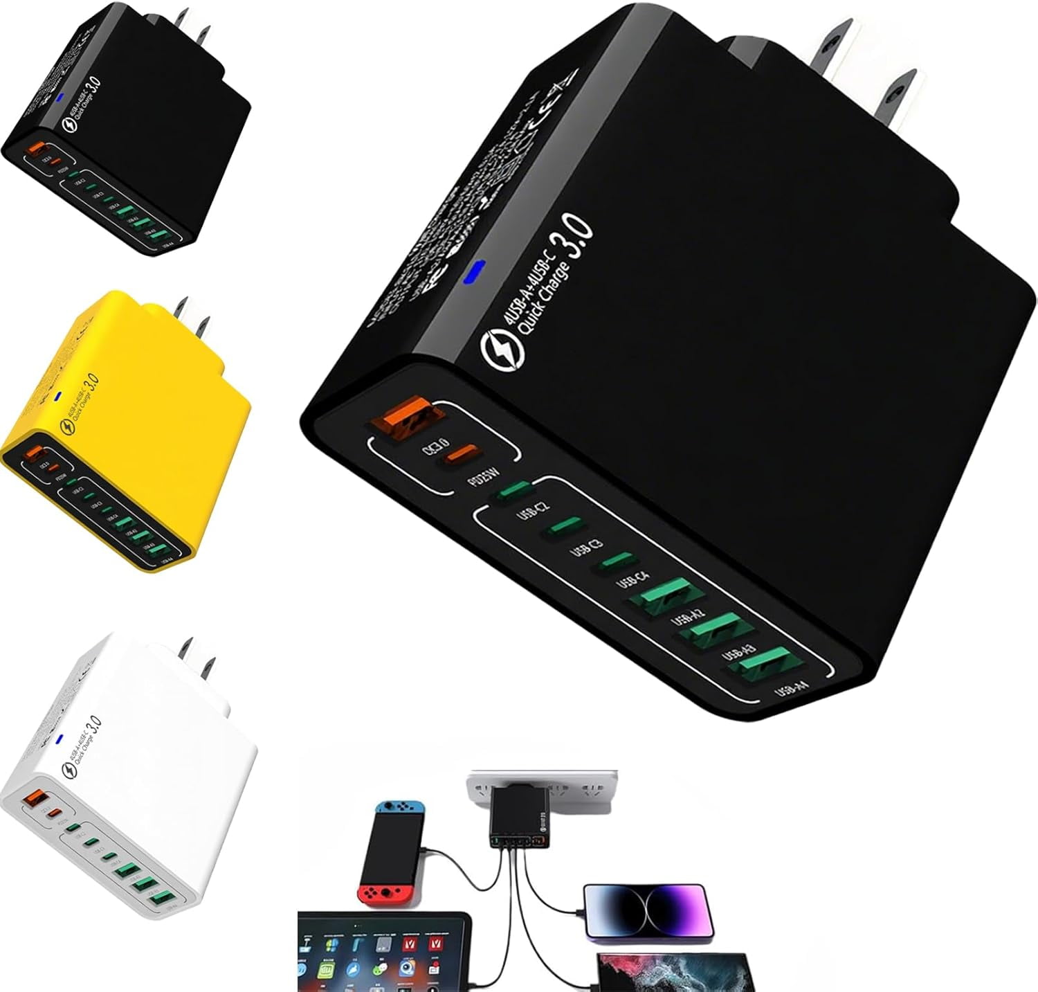 8 in 1 Waterproof Ports USB Fast Charger, 8 Ports Desktop Charging ...