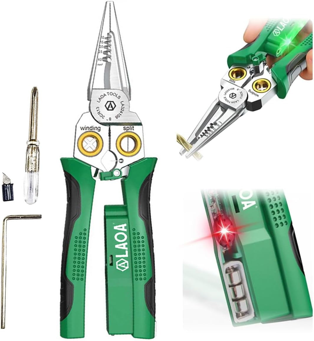 8 in 1 Wire Stripper with Voltage Tester, Alarm & Flash Wire Crimper ...