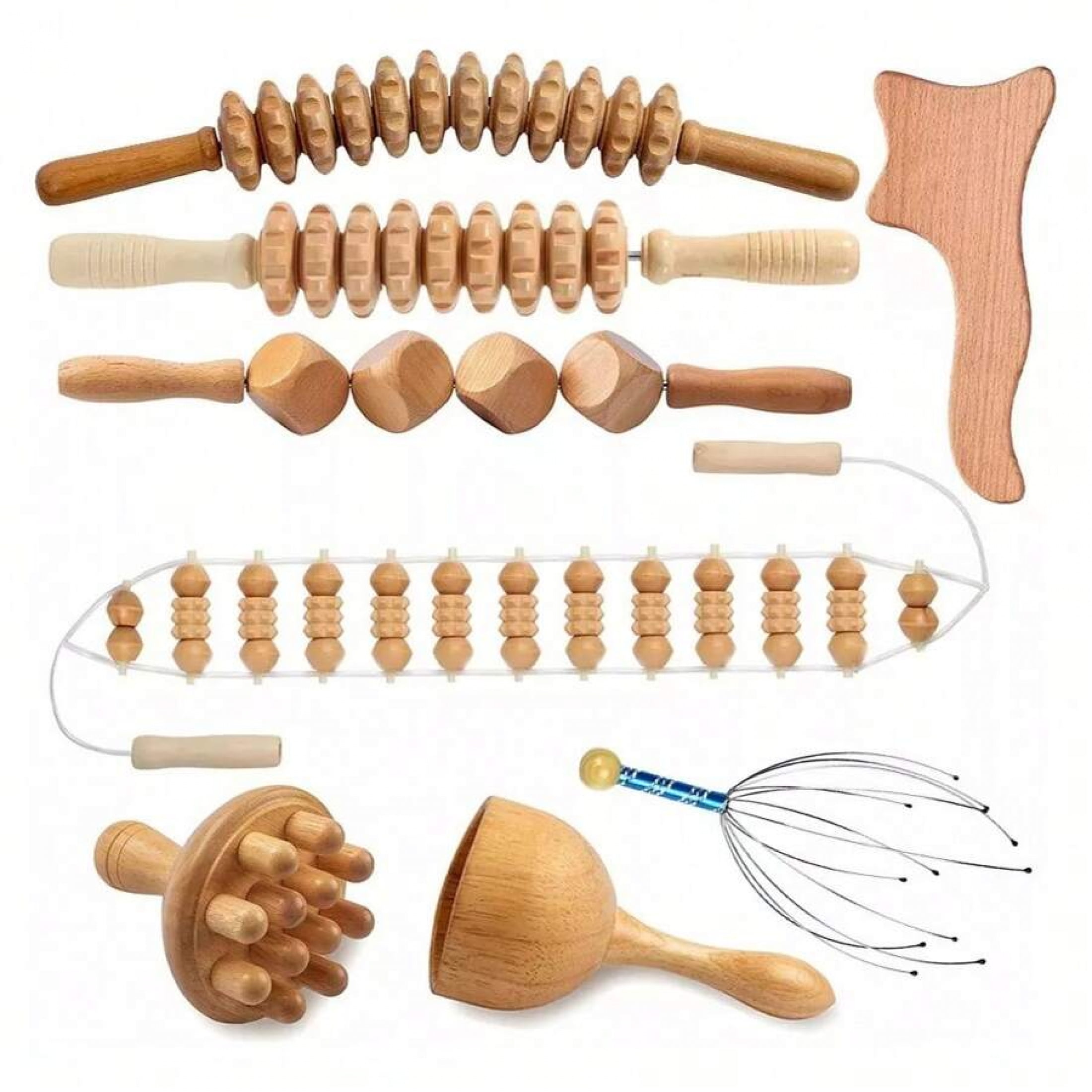 8 In 1 Wood Therapy Massage Tools, Wood Therapy Set, Wooden Gua Sha ...