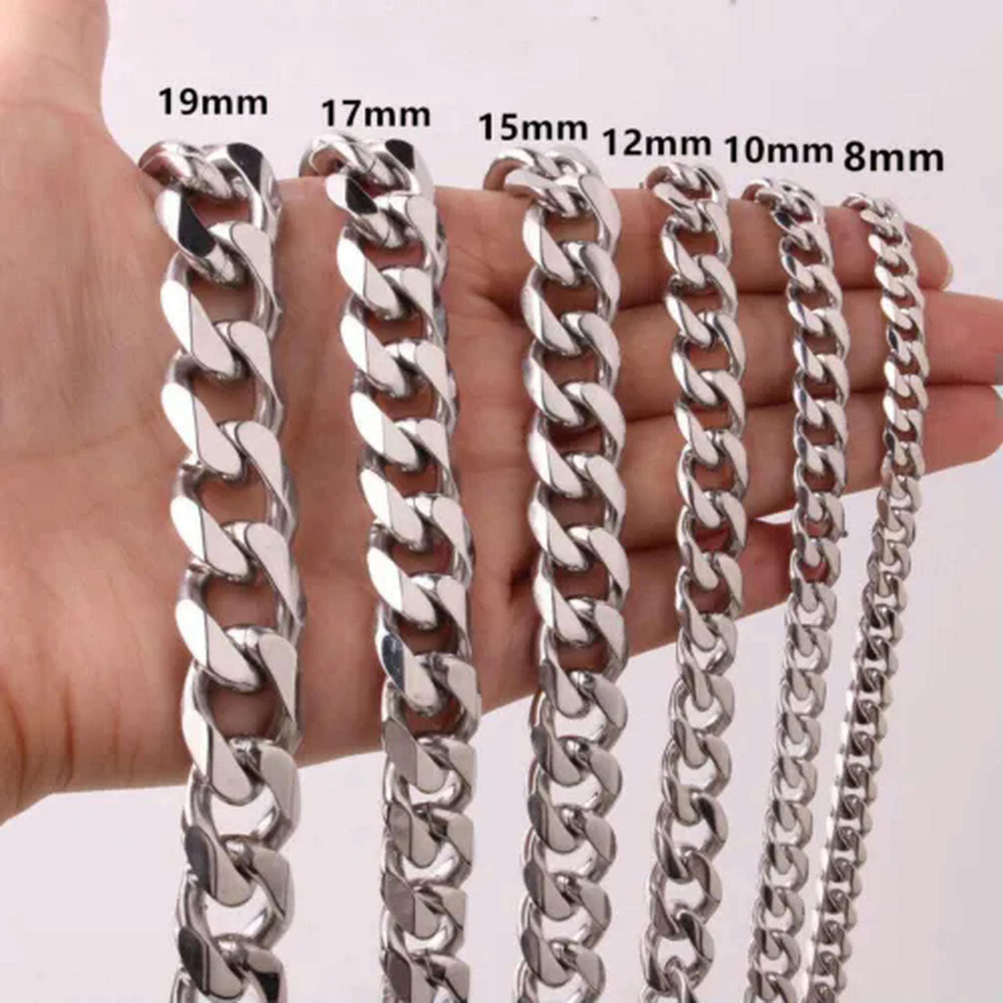8/10/12/15/17/19mm Polished Mens Chain Stainless Steel Curb Cuban Link ...