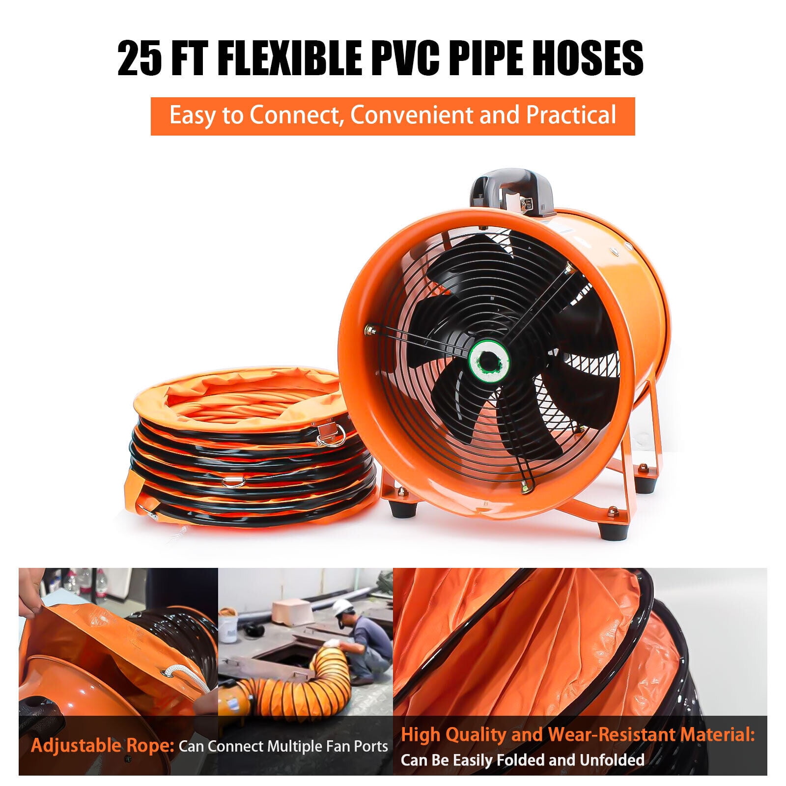 8"10"12" Portable Extractor Fan Blower w/16.4Ft/25Ft/33Ft Duct Hose ...