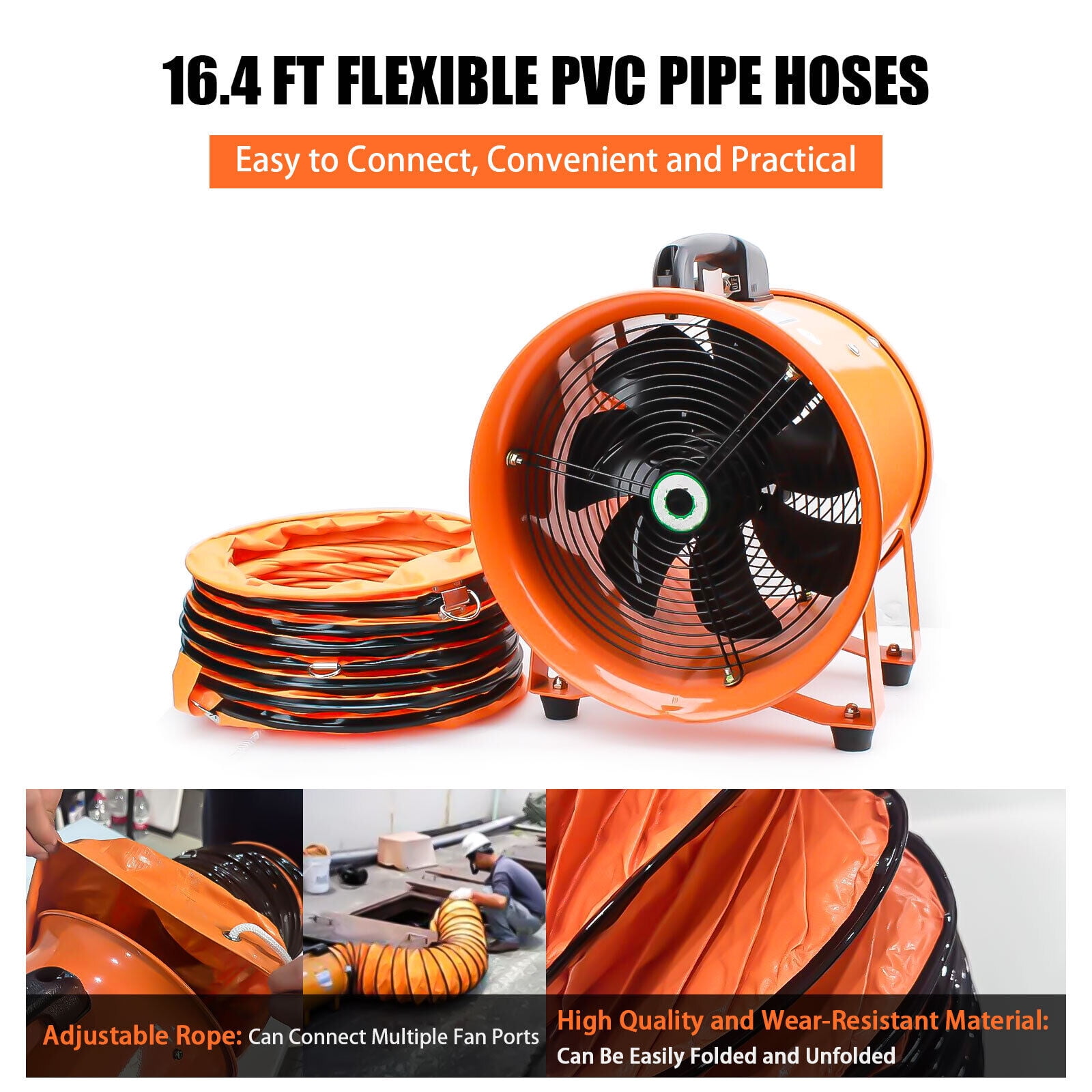 8"10"12" Portable Extractor Fan Blower w/16.4Ft/25Ft/33Ft Duct Hose ...