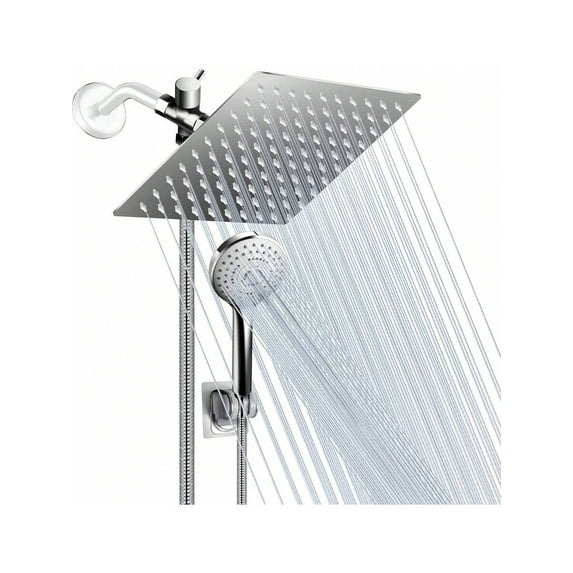 8/10/12" Square Rain Shower Head Combo - 3-Setting Handheld Spray With ...