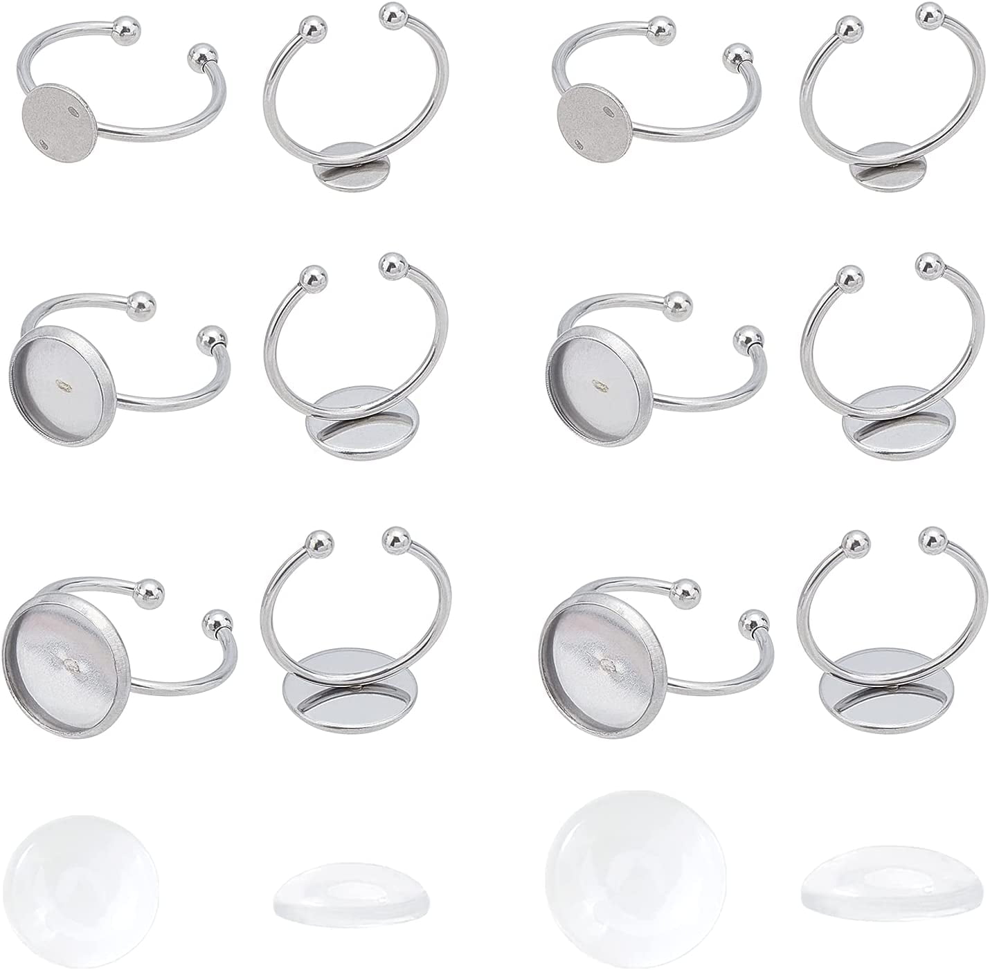 8/10/12mm Tray Cuff Finger Rings 18 Sets Stainless Steel Bezel Rings ...