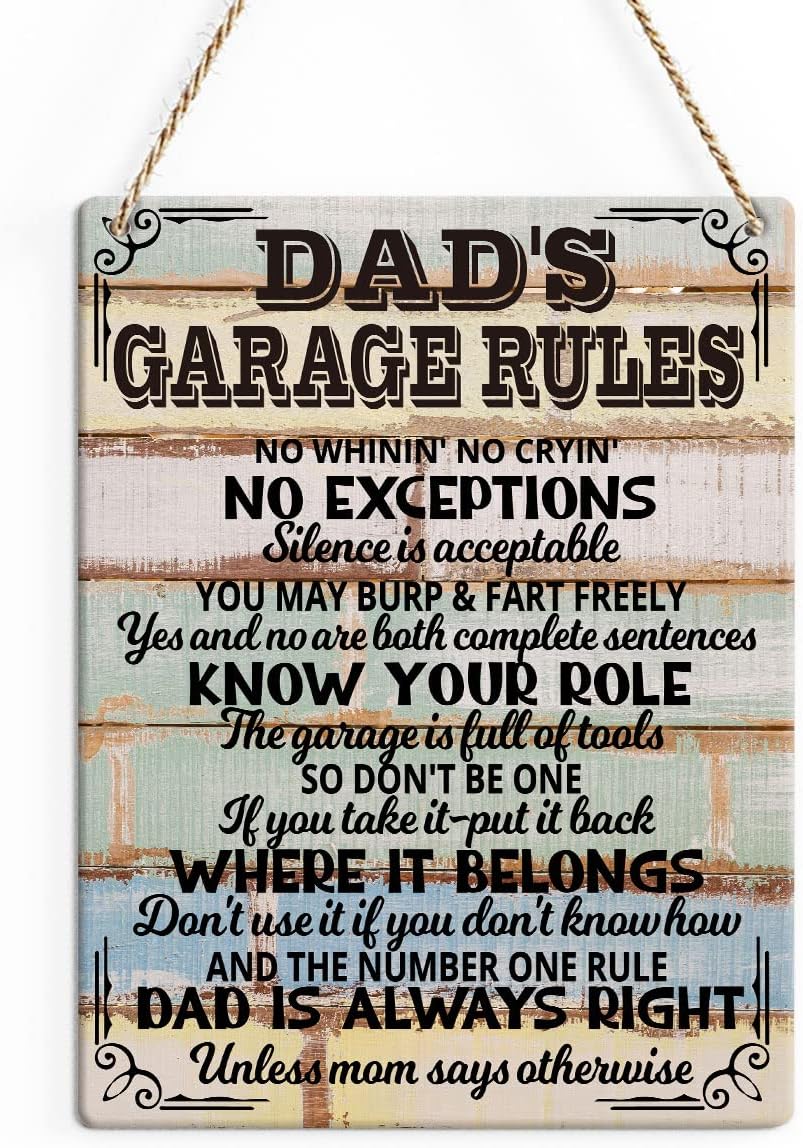 8"×10" Rustic Dad's Garage Wood Decor Sign, Dad's Garage Rules Printed ...