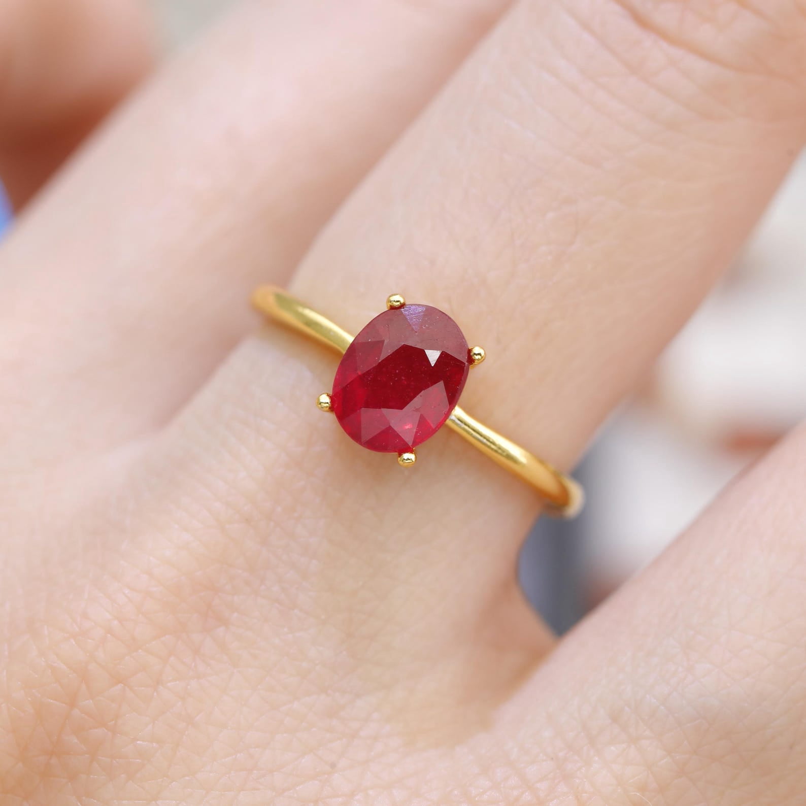 8*10 mm Genuine Oval Ruby Ring in Sterling Silver, Handmade Ruby Ring ...