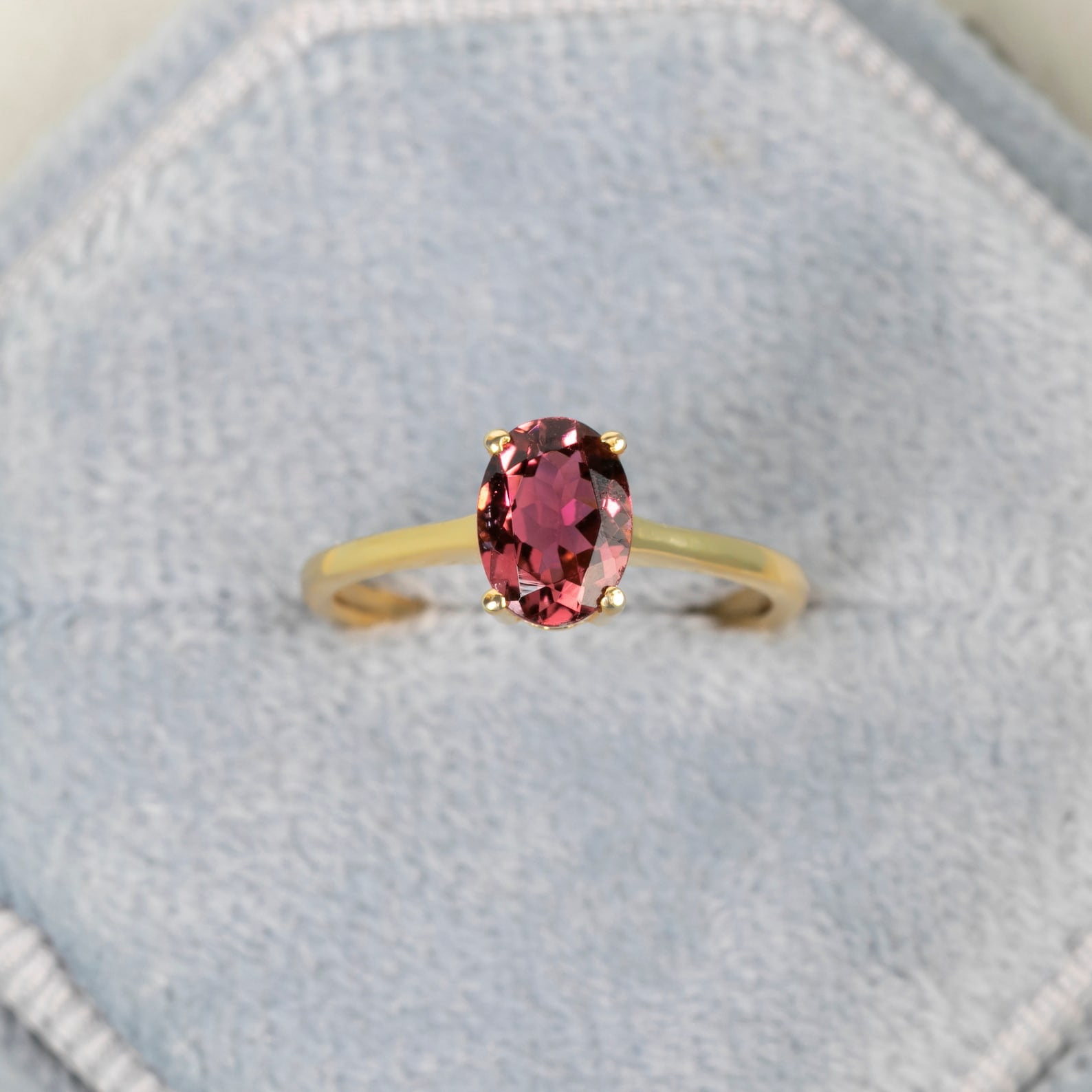 8*10 mm Oval Pink Tourmaline Ring, 925 Silver Yellow Gold Dainty ...