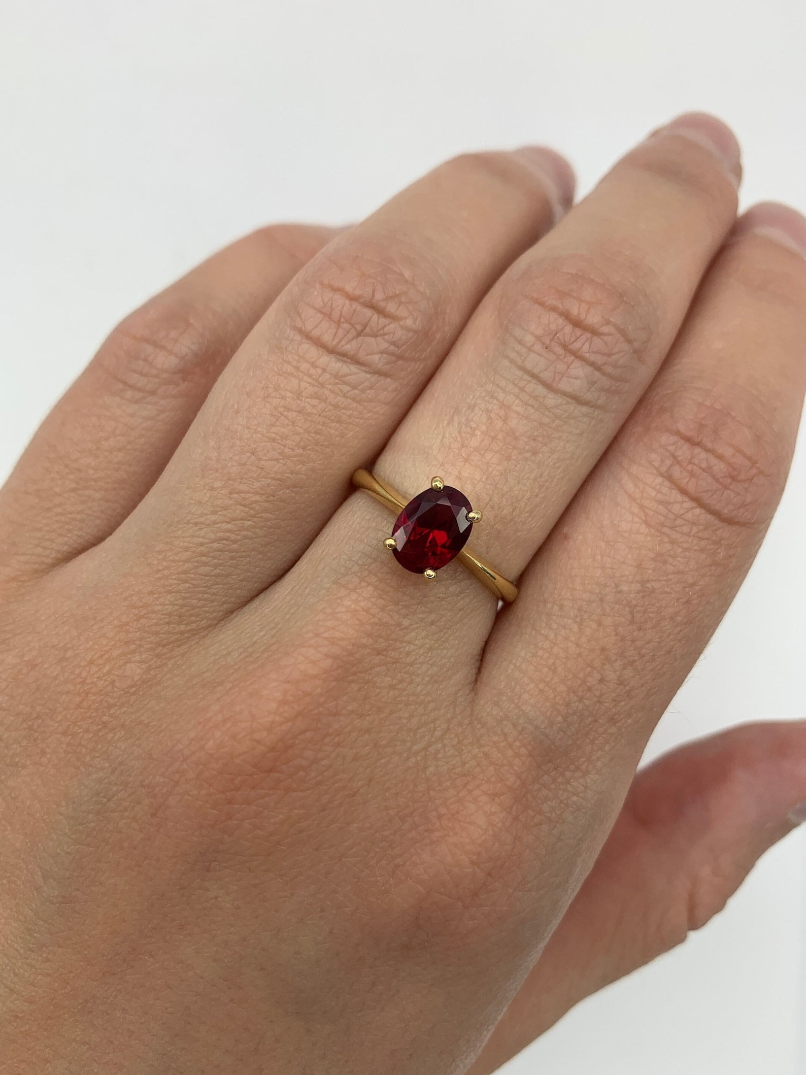 8*10 mm Ruby Ring, 925 Silver Yellow Gold Ruby, Oval Cut Solitaire Ring ...