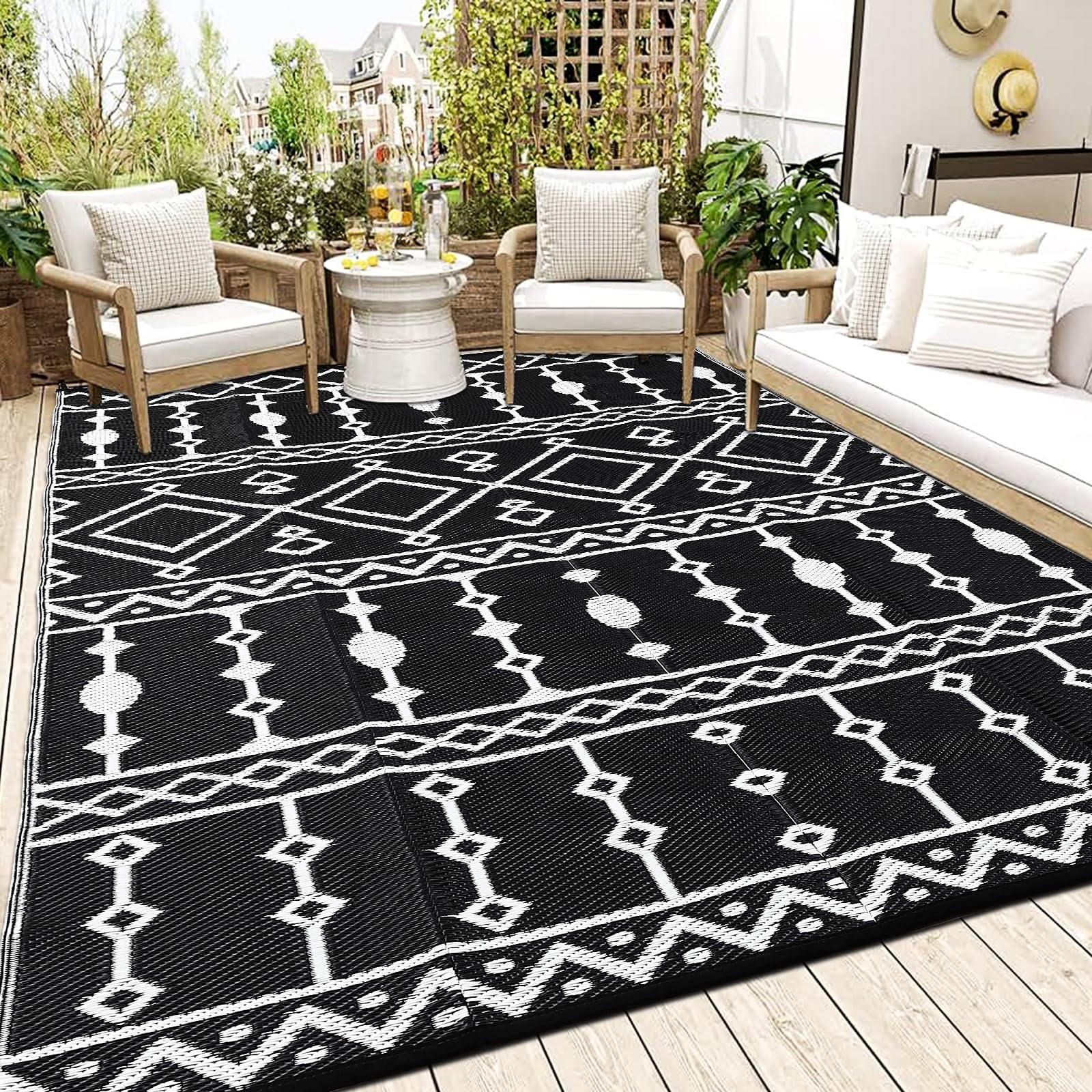 8*10ft Outdoor Rug,Reversible Boho Camping Rug,Waterproof Plastic Rug ...