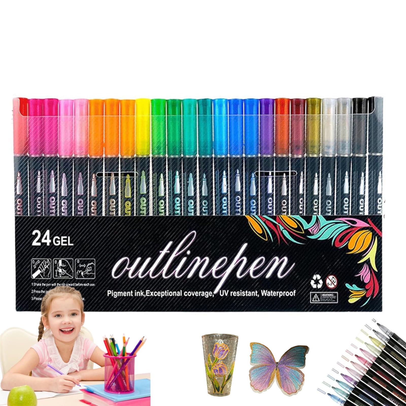 8/12/24/36/48 Colors Double Line Outline Art Pen Marker Pen,Dreamy ...