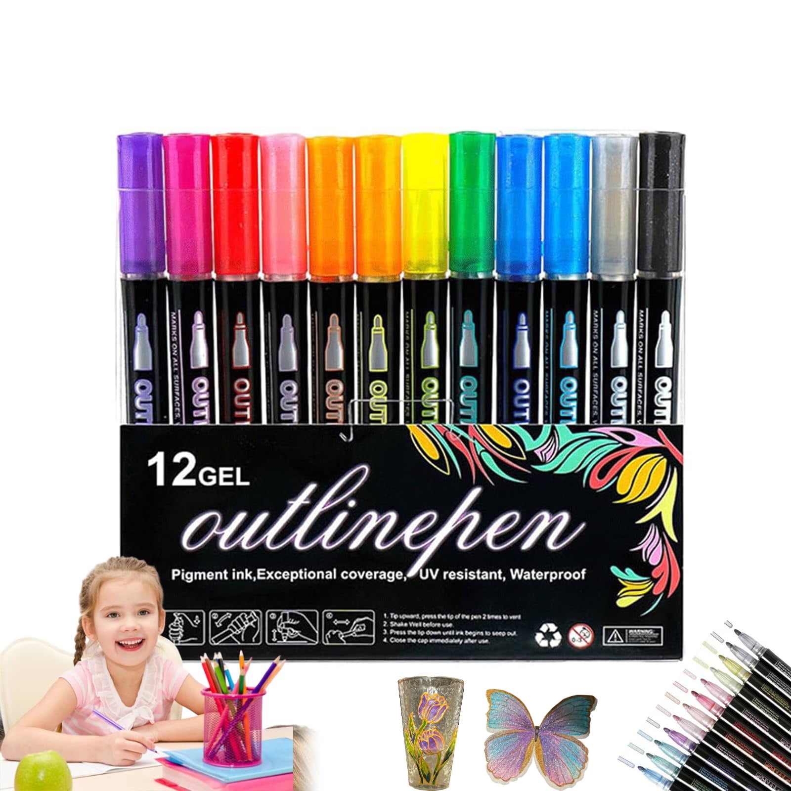 8/12/24/36/48 Colors Double Line Outline Art Pen Marker Pen,Dreamy ...