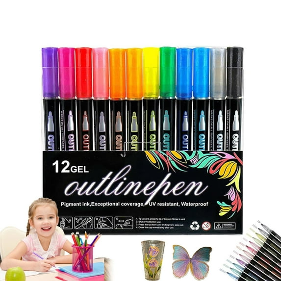 8/12/24/36/48 Colors Double Line Outline Art Pen Marker Pen,Dreamy ...