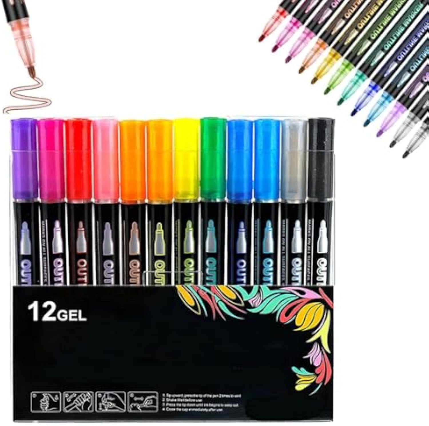 8/12/24/36/48 Colors Double Line Outline Art Pen Marker pens, Double ...