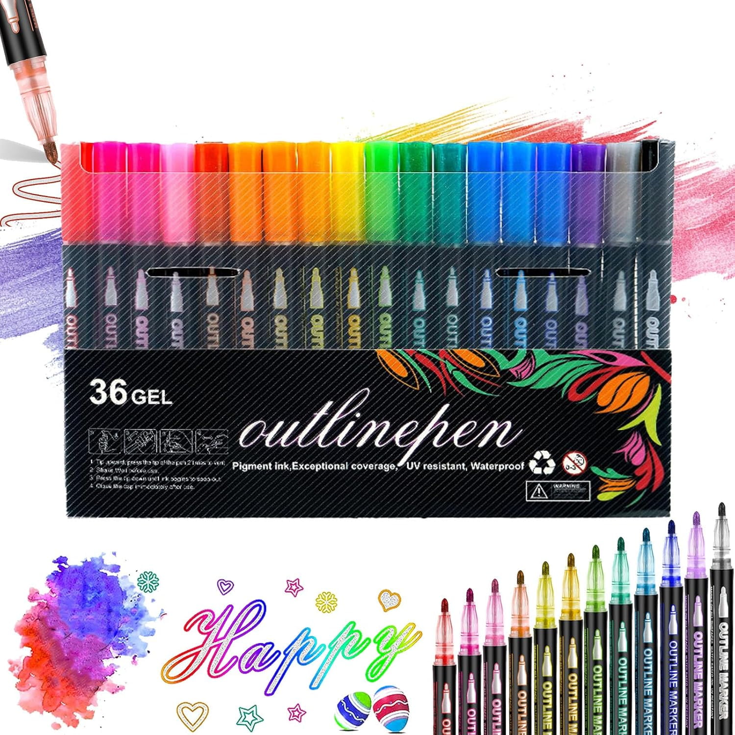 8/12/24/36/48 Colors Double Line Outliner Markers, Coloring Lightstick ...